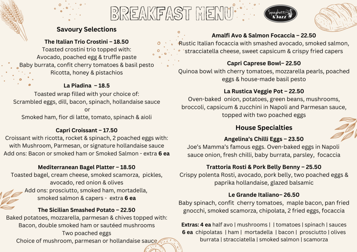 Menu | Spaghetti and Jazz