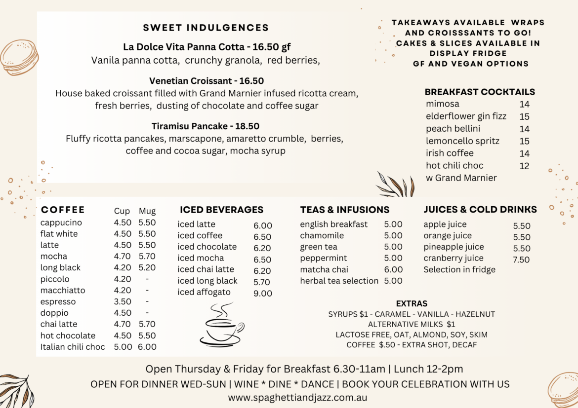 Menu | Spaghetti and Jazz