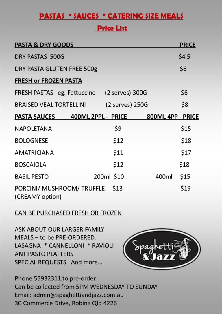 Menu | Spaghetti and Jazz